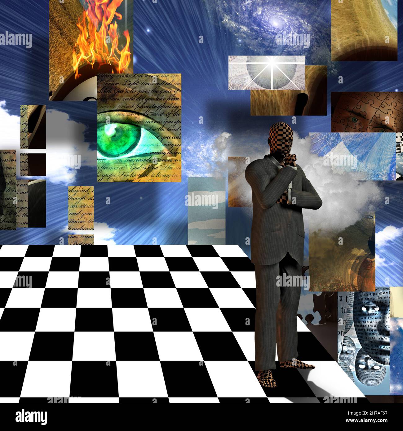 Thinking man in surreal landscape. 3D rendering Stock Photo - Alamy