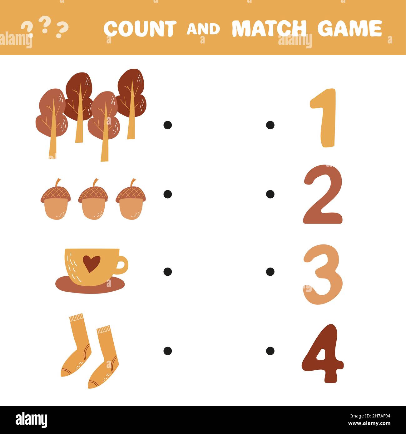 Count and match game. Count the amount autumn items and match with ...