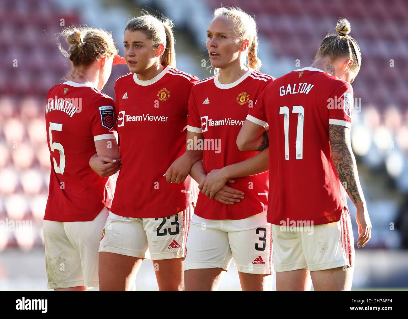 Leigh, UK. 21st Nov, 2021. Maria Thorisdottir and Alessia Russo of ...