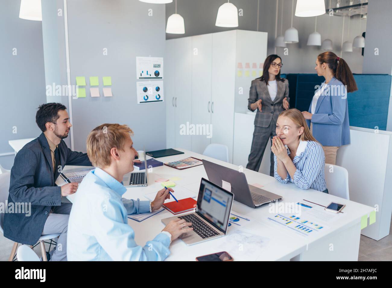Cooperation colleagues business woman communicate during teamwork Stock ...
