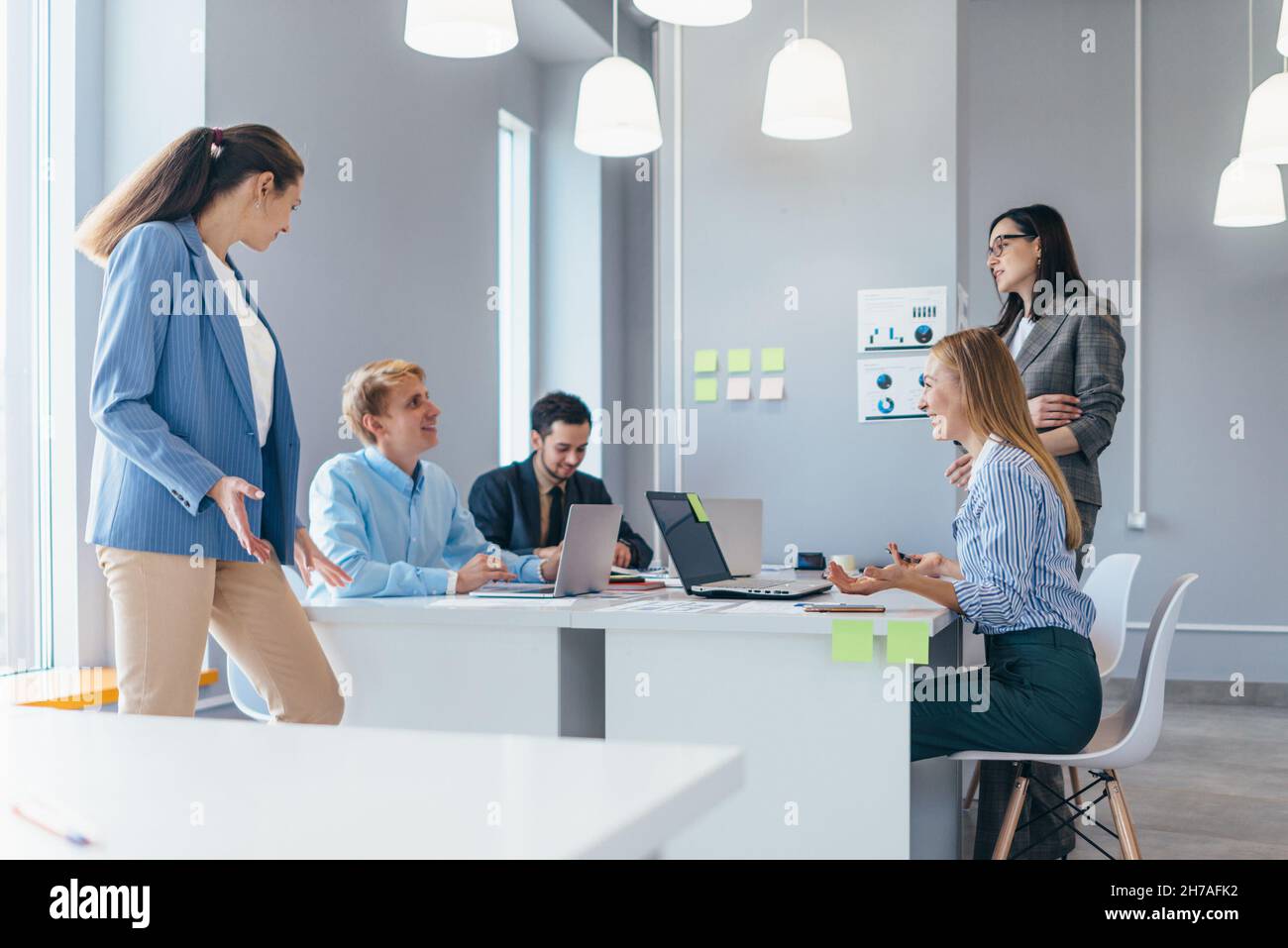 Colleagues during meeting in office. Business professionals ...