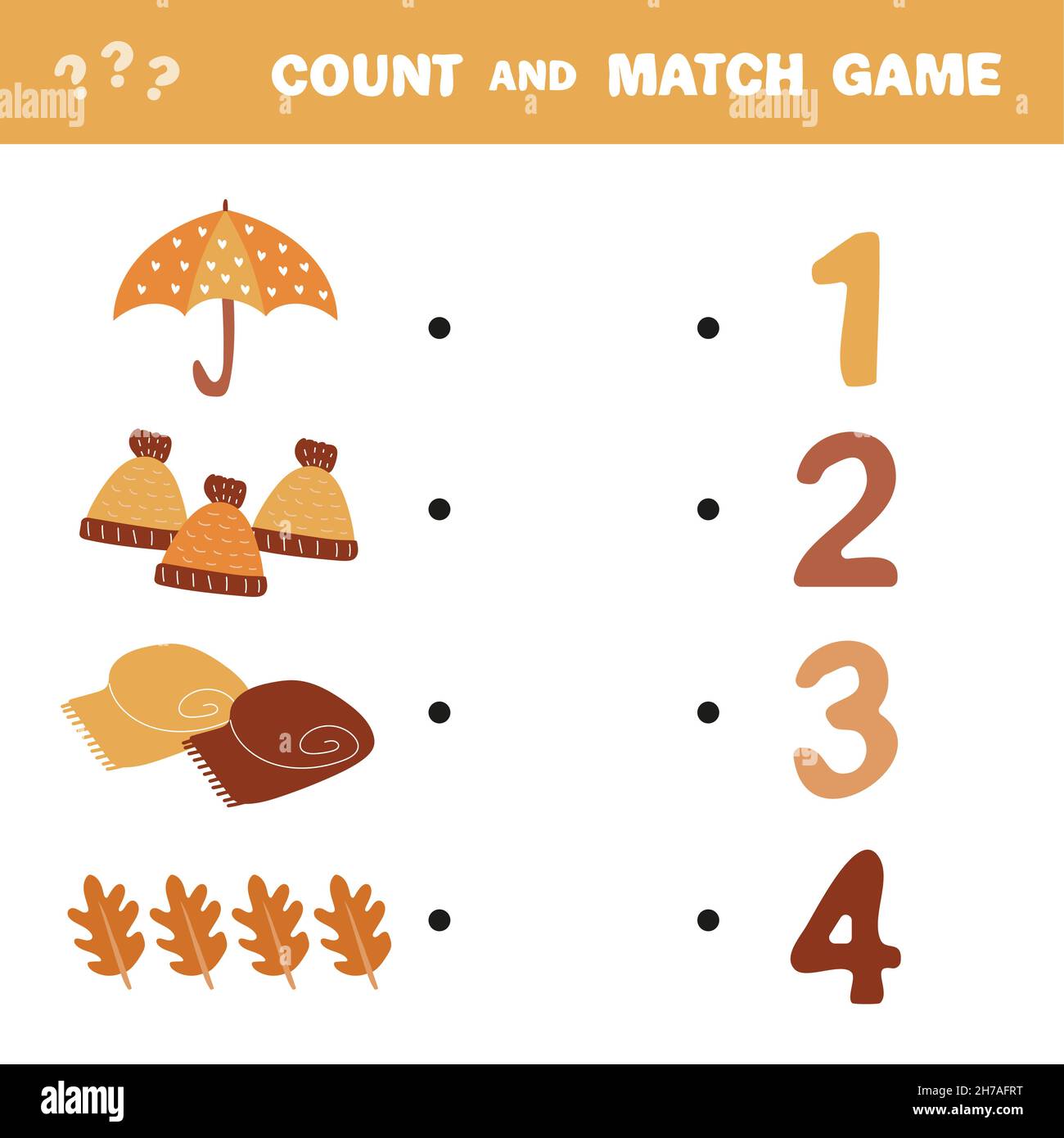 Count and match game. Count the amount autumn items and match with ...