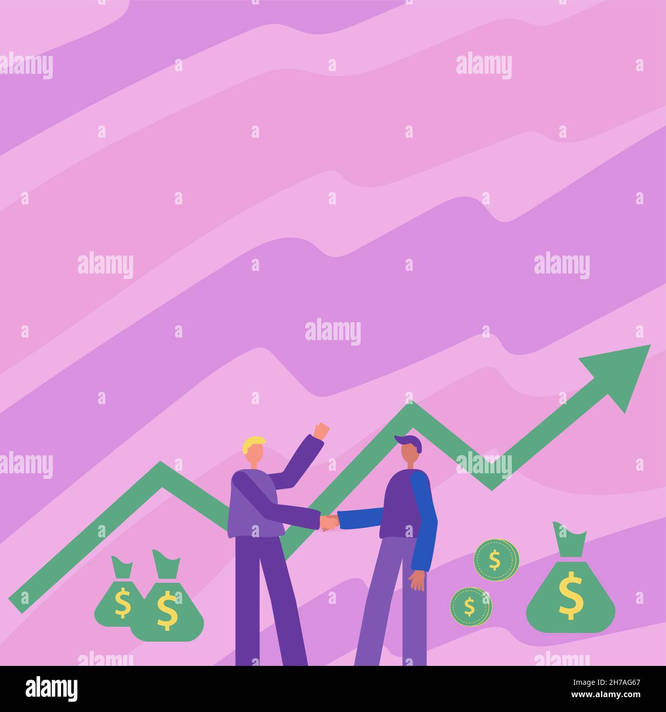 Two Men Standing Shaking Hands With Financial Arrow For Growth And ...