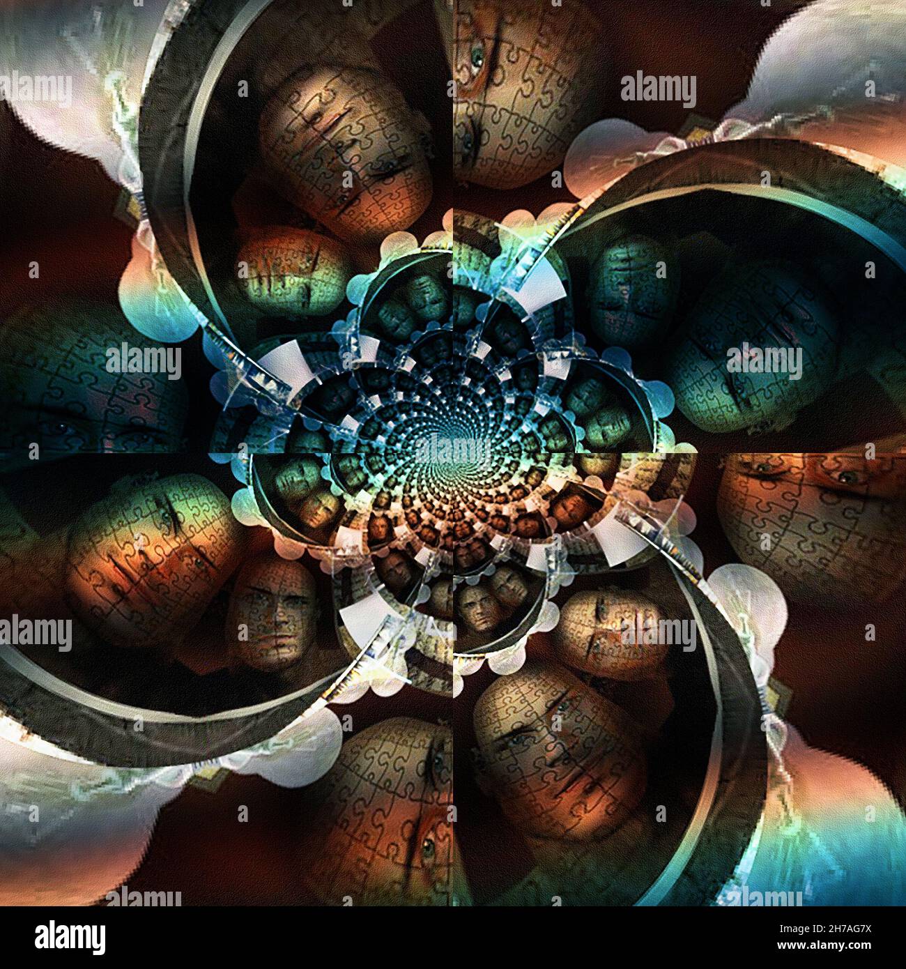 Puzzle face man. Mirrored fractal. 3D rendering Stock Photo - Alamy