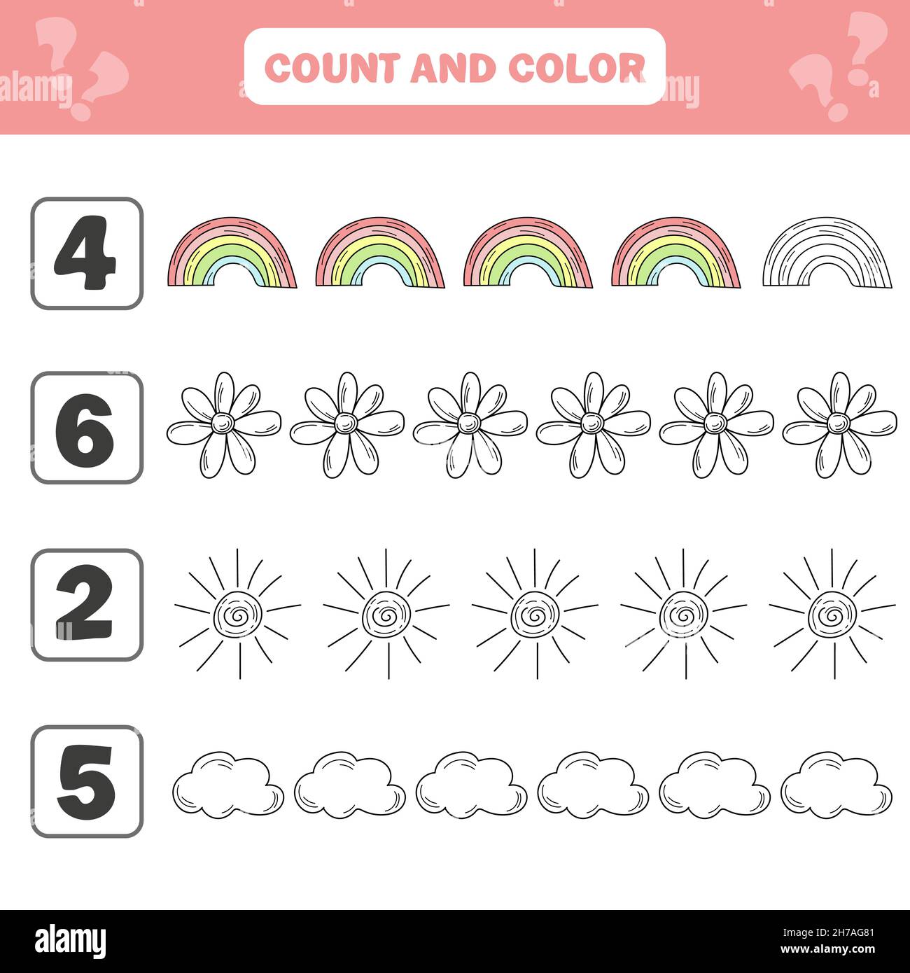 Count and color game for preschool children - summer items. Worksheet ...