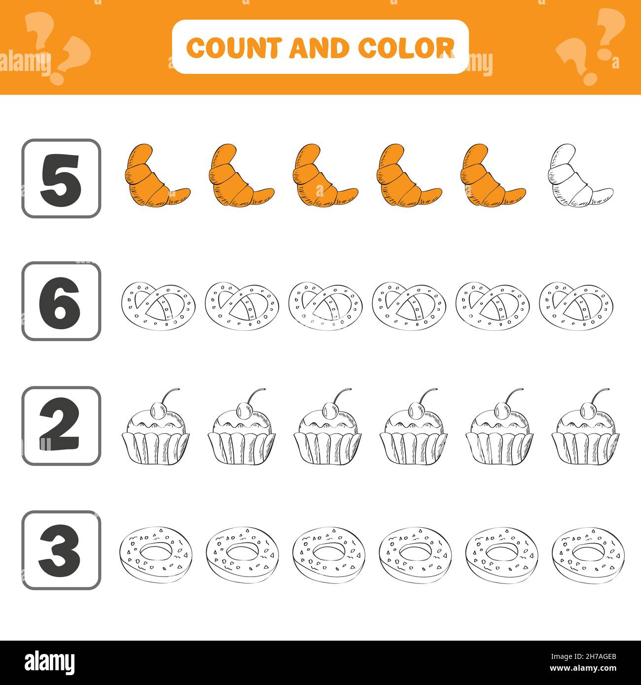 Count and color game for preschool children - sweets and pastries ...