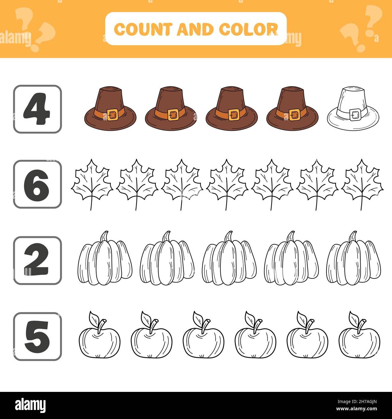 Count and color game for preschool children - autumn items. Worksheet ...