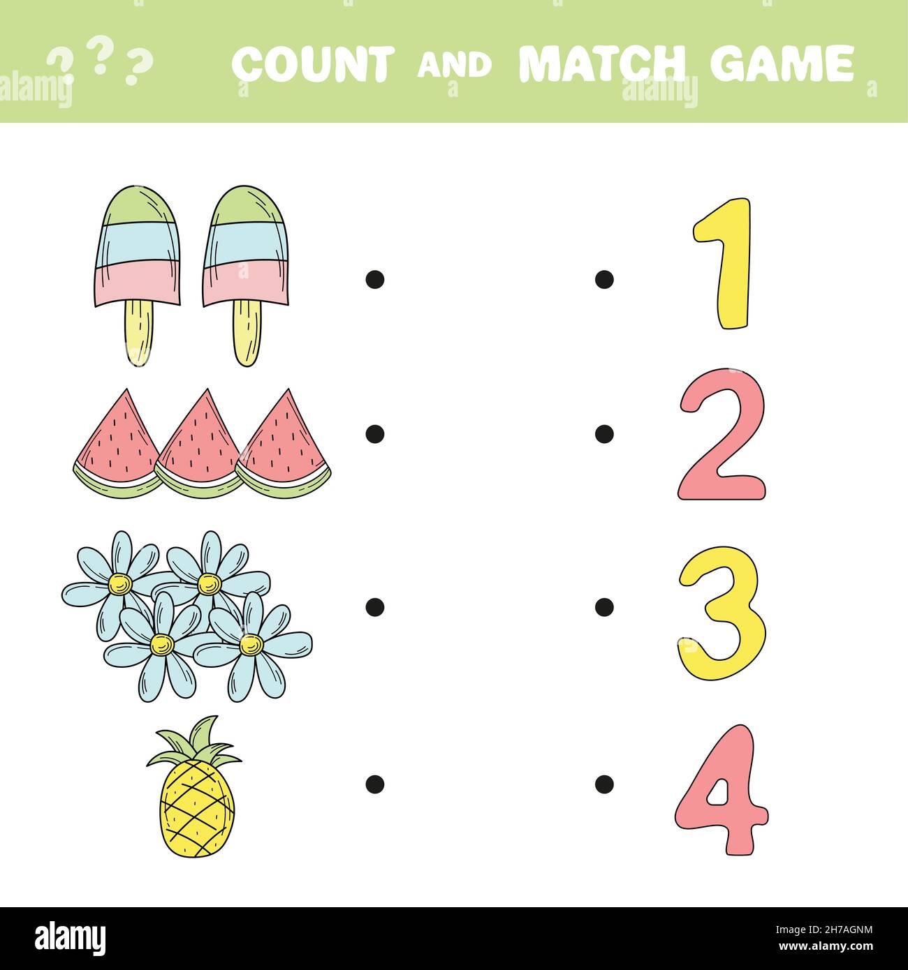 Count and match game. Count the amount of summer items and match with ...