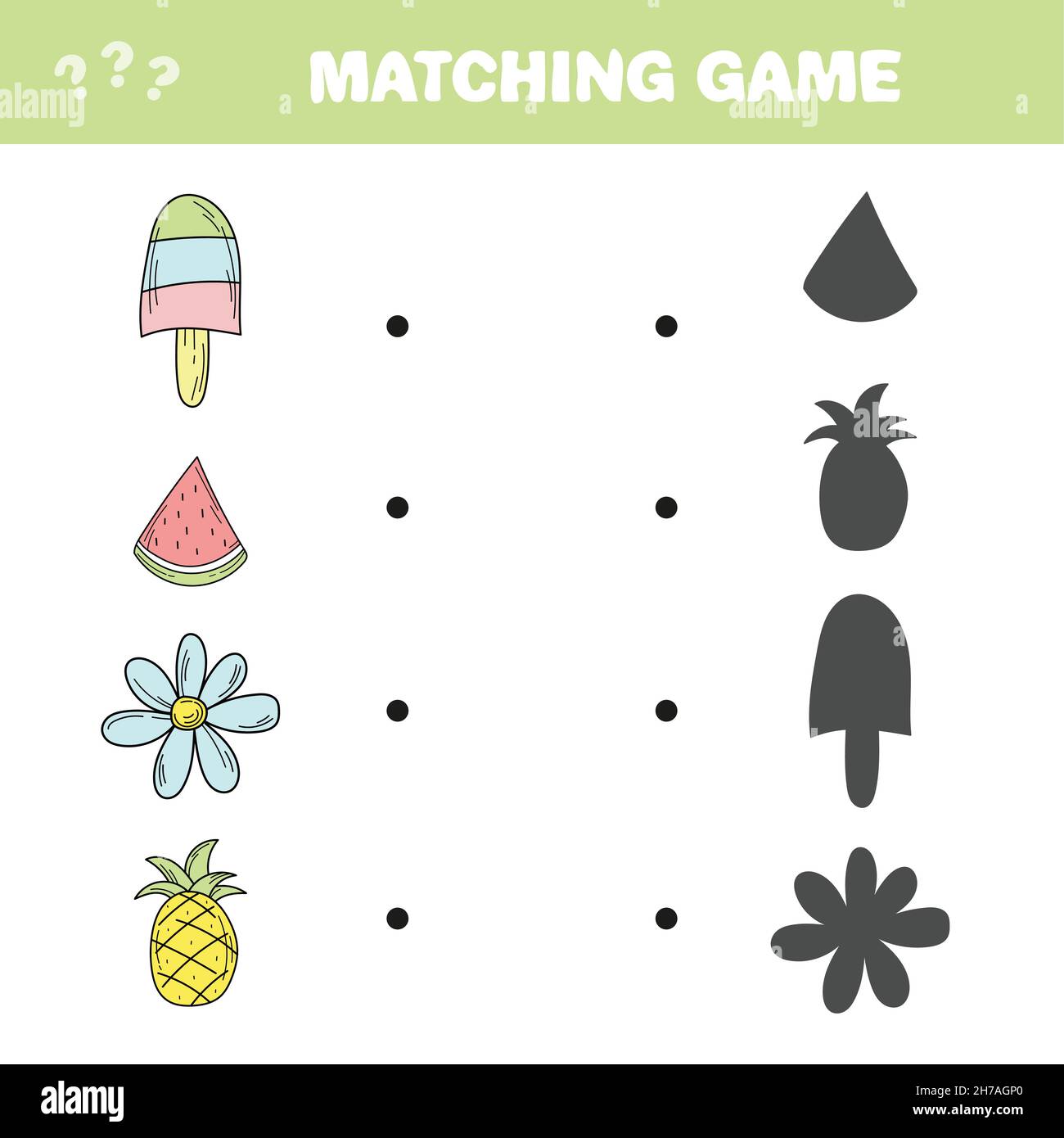 Matching game. Find the correct shadow of summer items. Game for ...