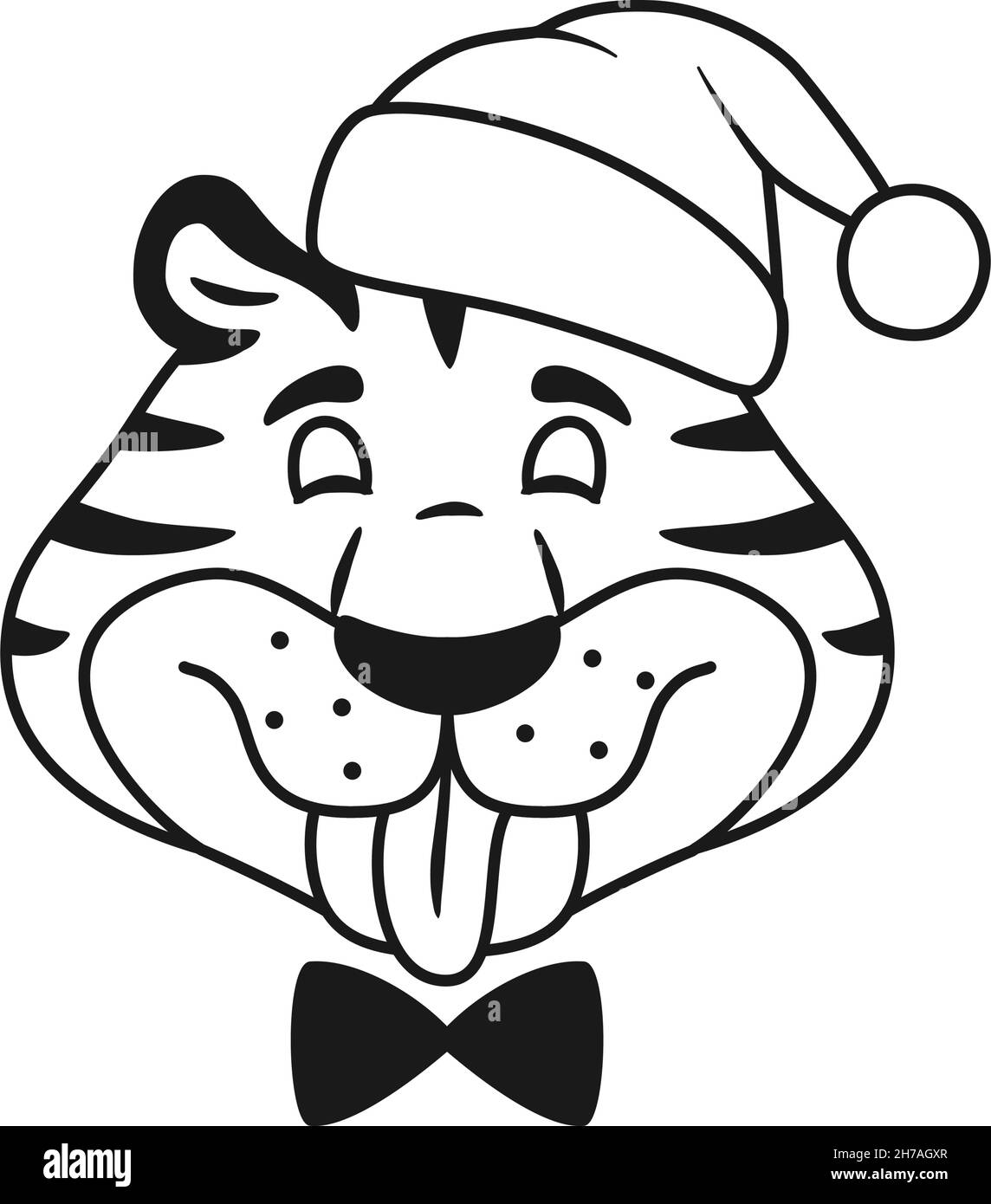 Teasing comic tiger head. Black and white outline Stock Vector Image ...