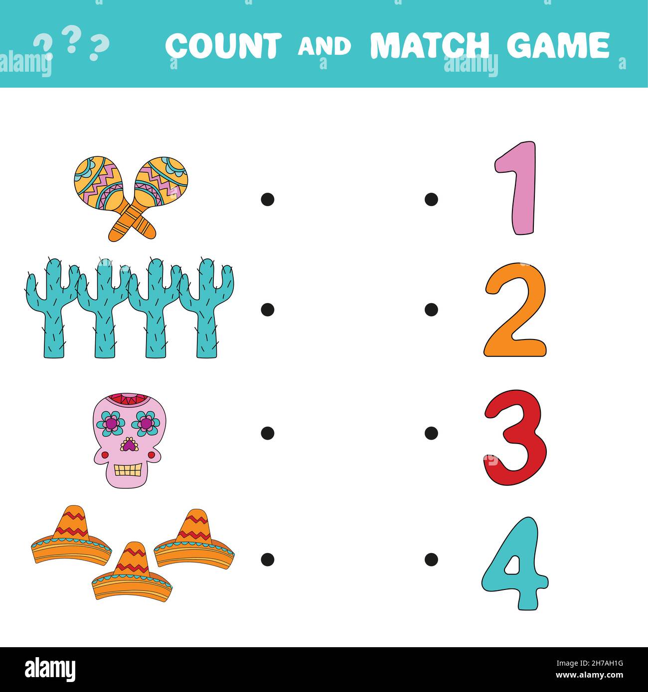 Count and match game. Count the amount of items of Mexican Day of Dead ...