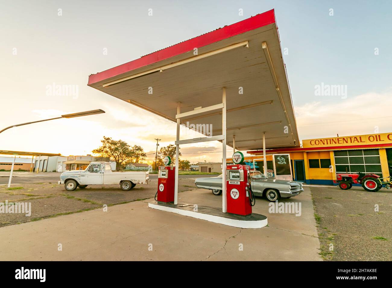 vintage conoco gas pumps and gas station on the famous Route 66 ...