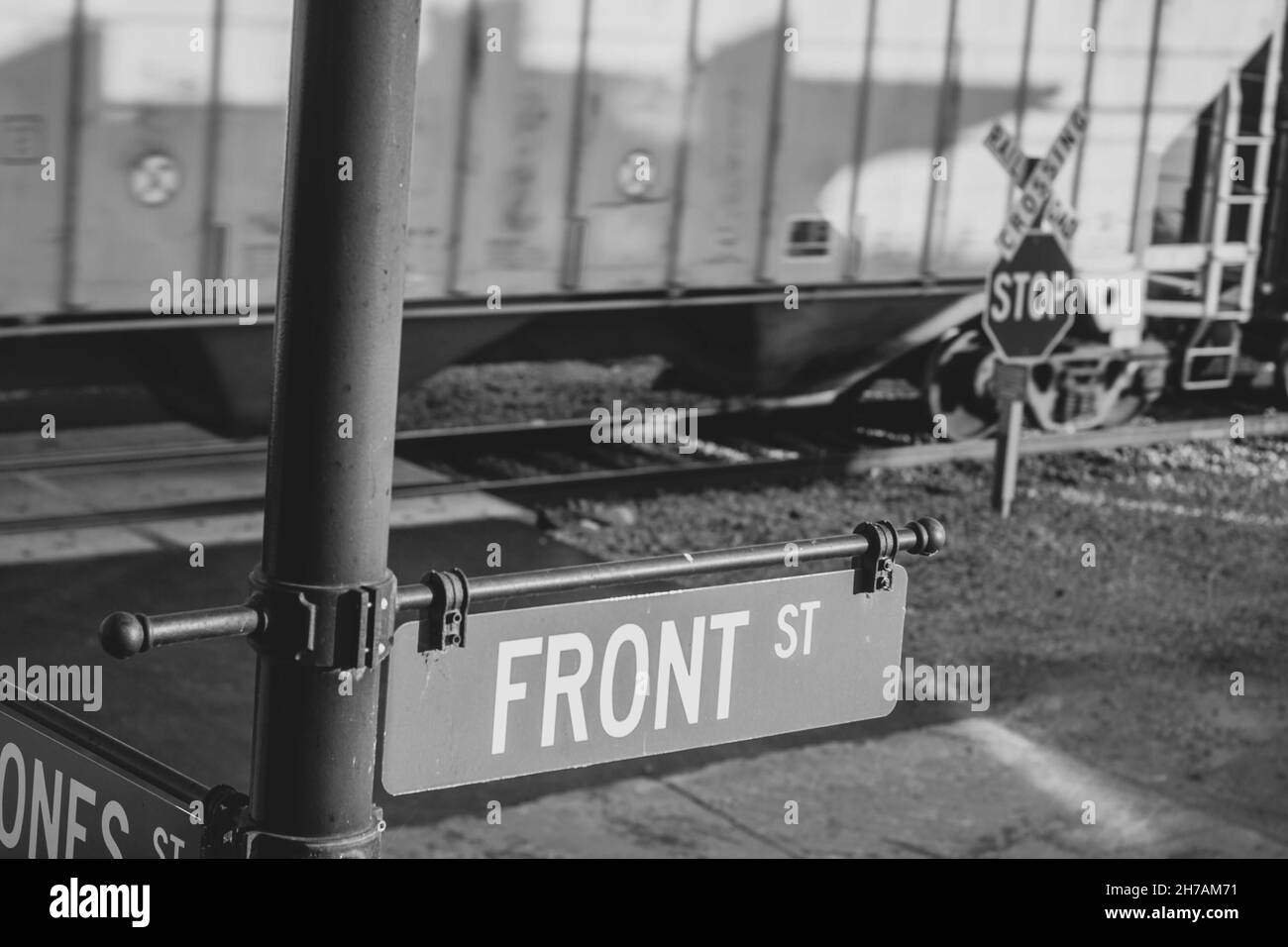 Train stop sign Black and White Stock Photos & Images - Alamy