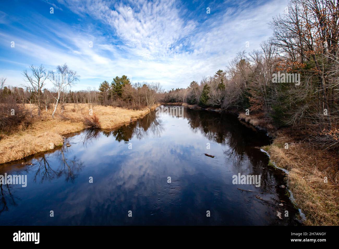 Eau Claire River in central Wisconsin on a calm November day ...