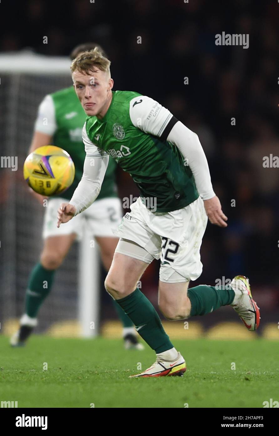 Glasgow, UK. 21st Nov, 2021. Jake Doyle-Hayes of Hibernian during the ...