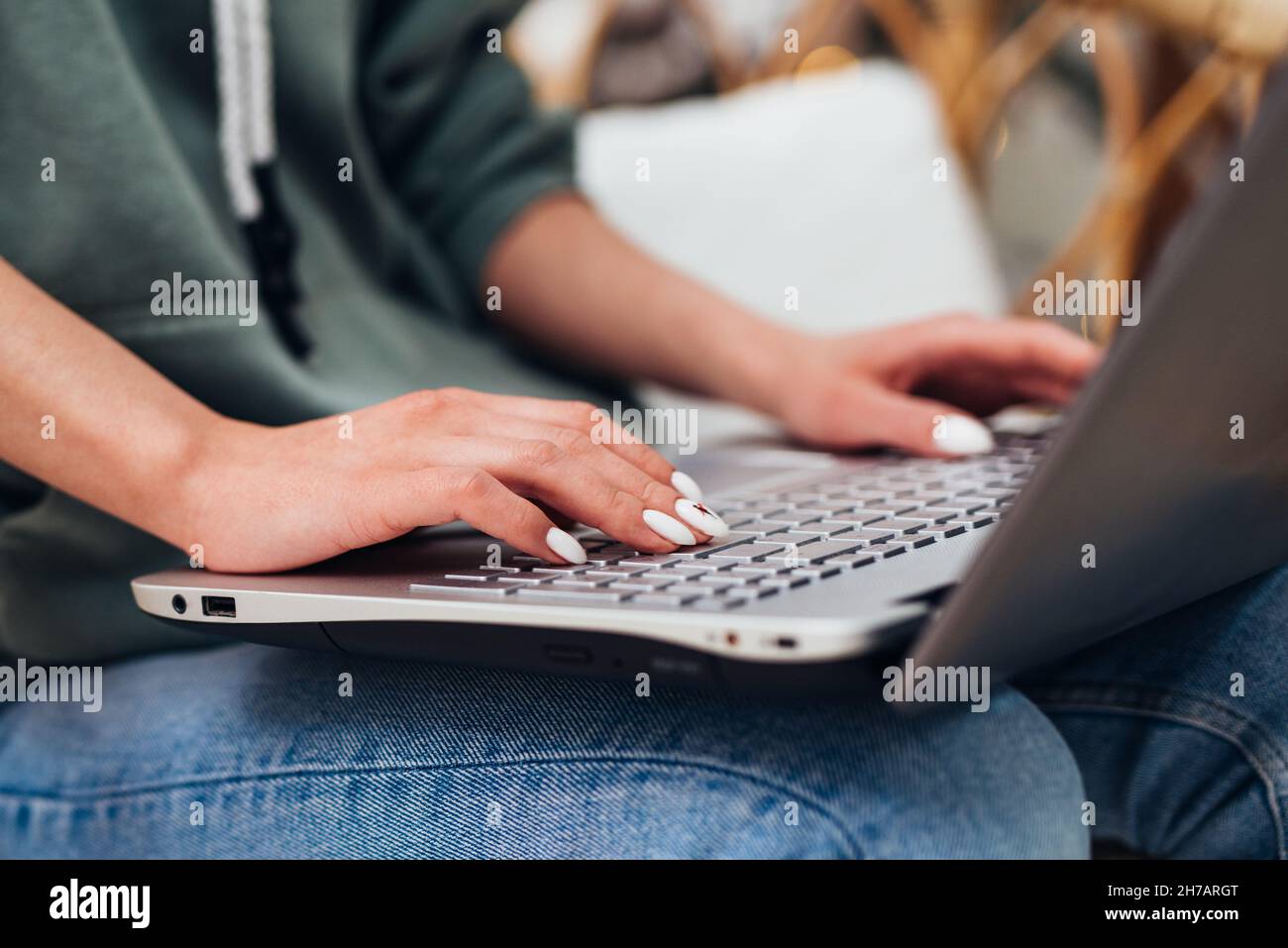 Womens fingers on a laptop keyboard in close-up Stock Photo - Alamy