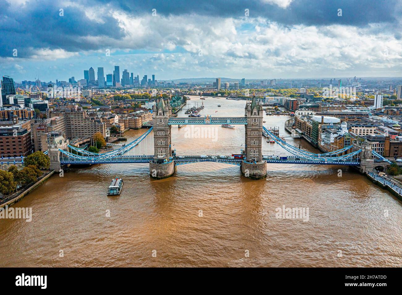 Aerial panoramic cityscape view of the London Tower Bridge Stock Photo ...