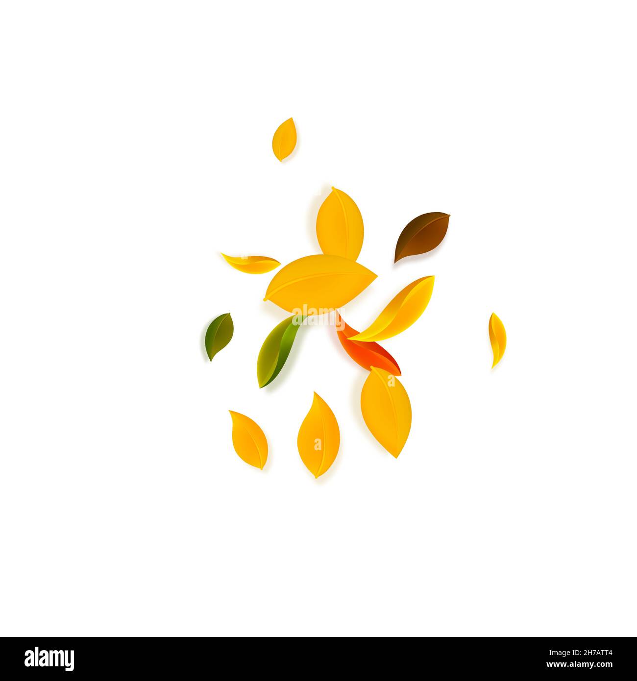 Falling autumn leaves. Red, yellow, green, brown chaotic leaves flying. Explosion colorful ...