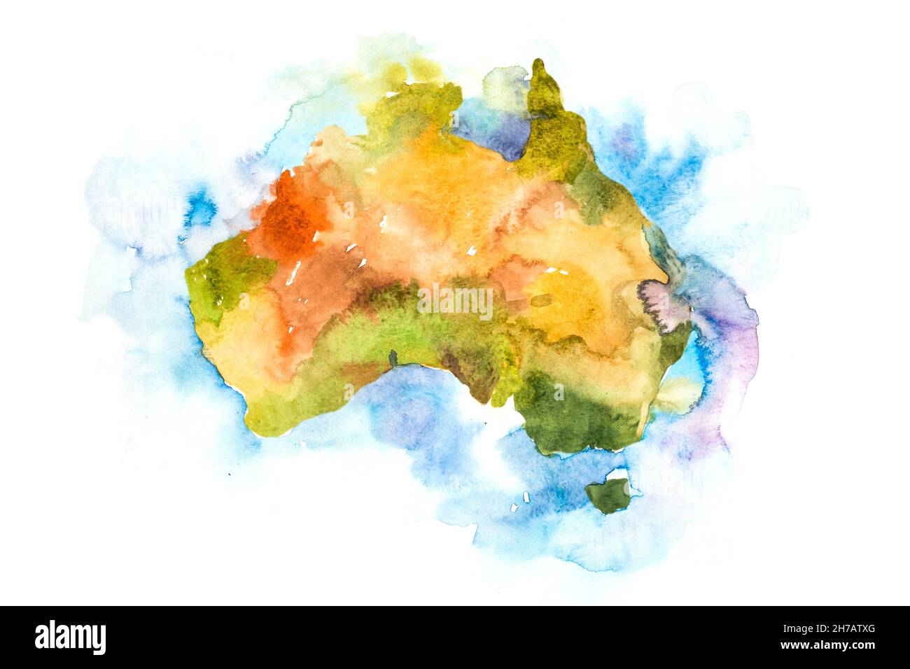Watercolor map of Australia. Watercolour illustration Stock Photo - Alamy