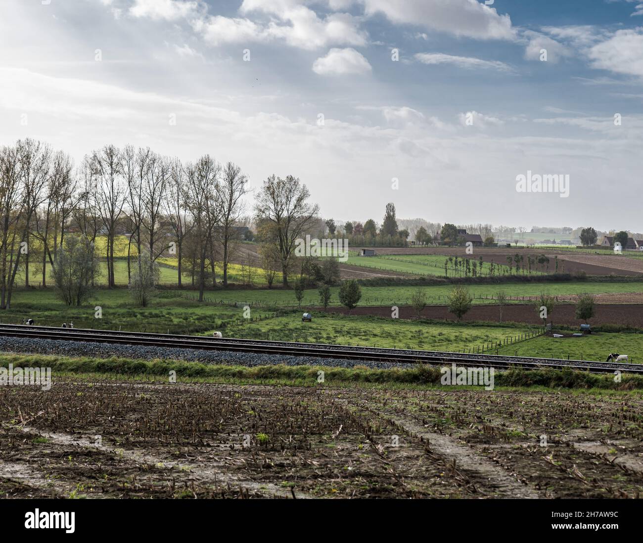 View over trees and meadows at the Belgian countryside Stock Photo - Alamy