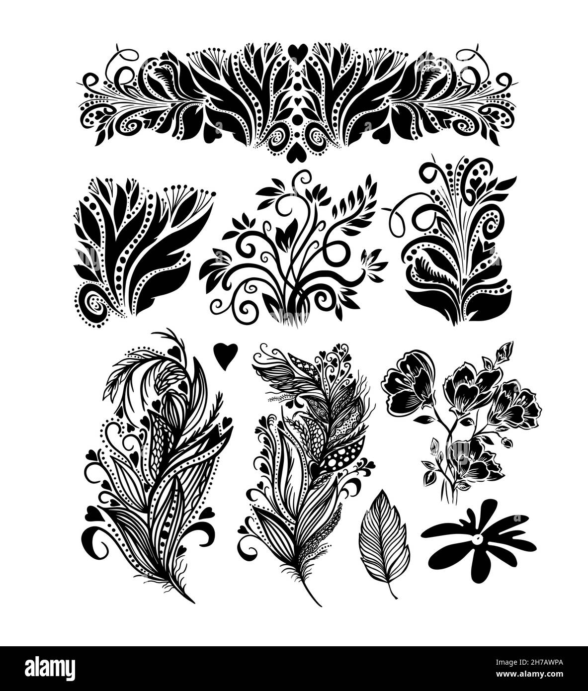 A set of abstract decorative black elements. Vector illustration Stock ...
