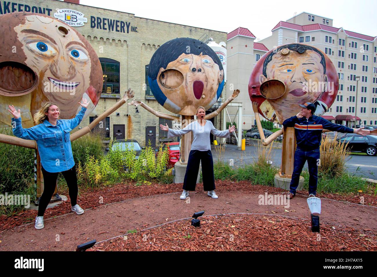 Goofy signs outside Lakefront Brewery Stock Photo - Alamy