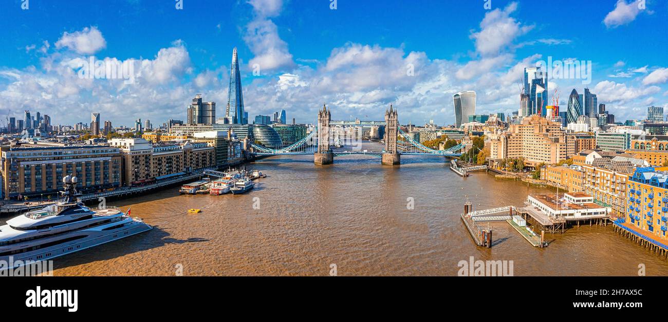 Aerial panoramic cityscape view of the London Tower Bridge Stock Photo ...