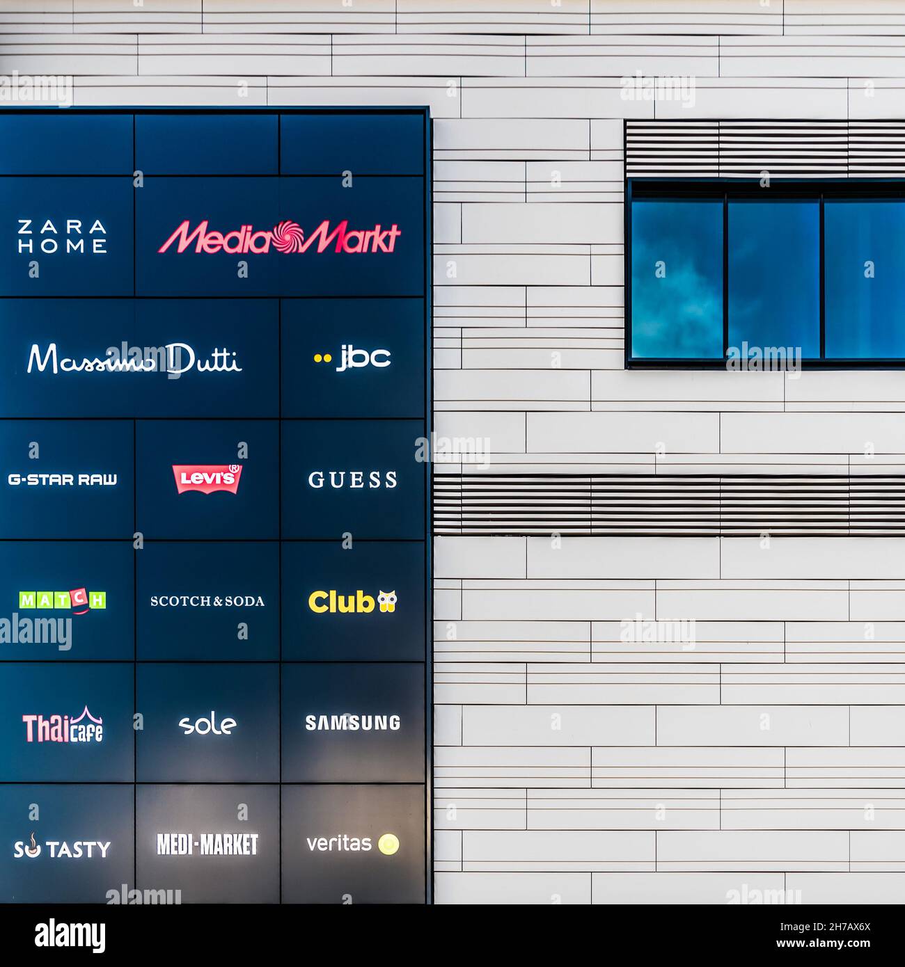 Brand names and logo of retail fashion and consumer goods, Brussels ...
