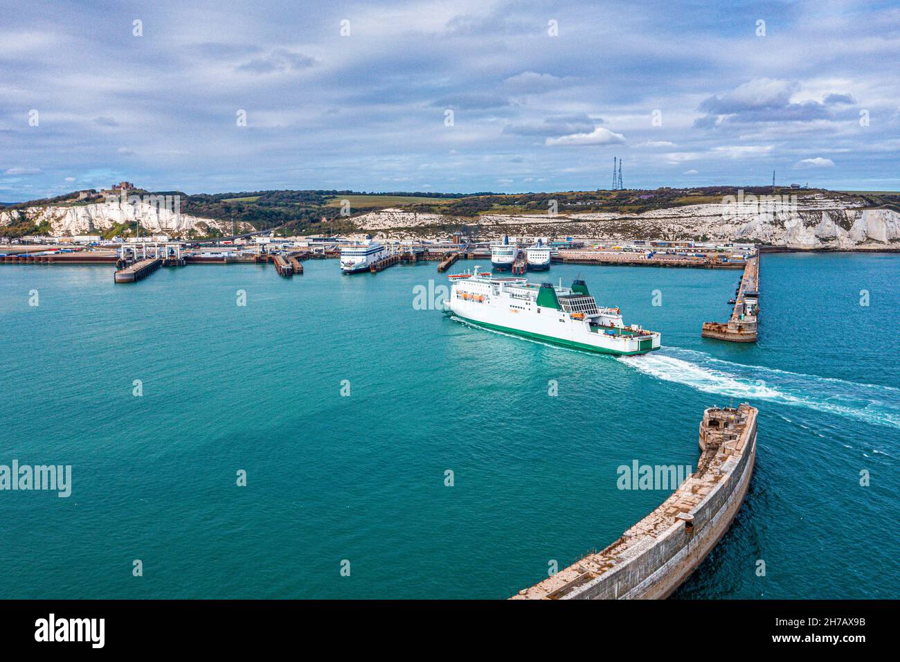 Aerial view of the Dover harbor with many ferries Stock Photo - Alamy