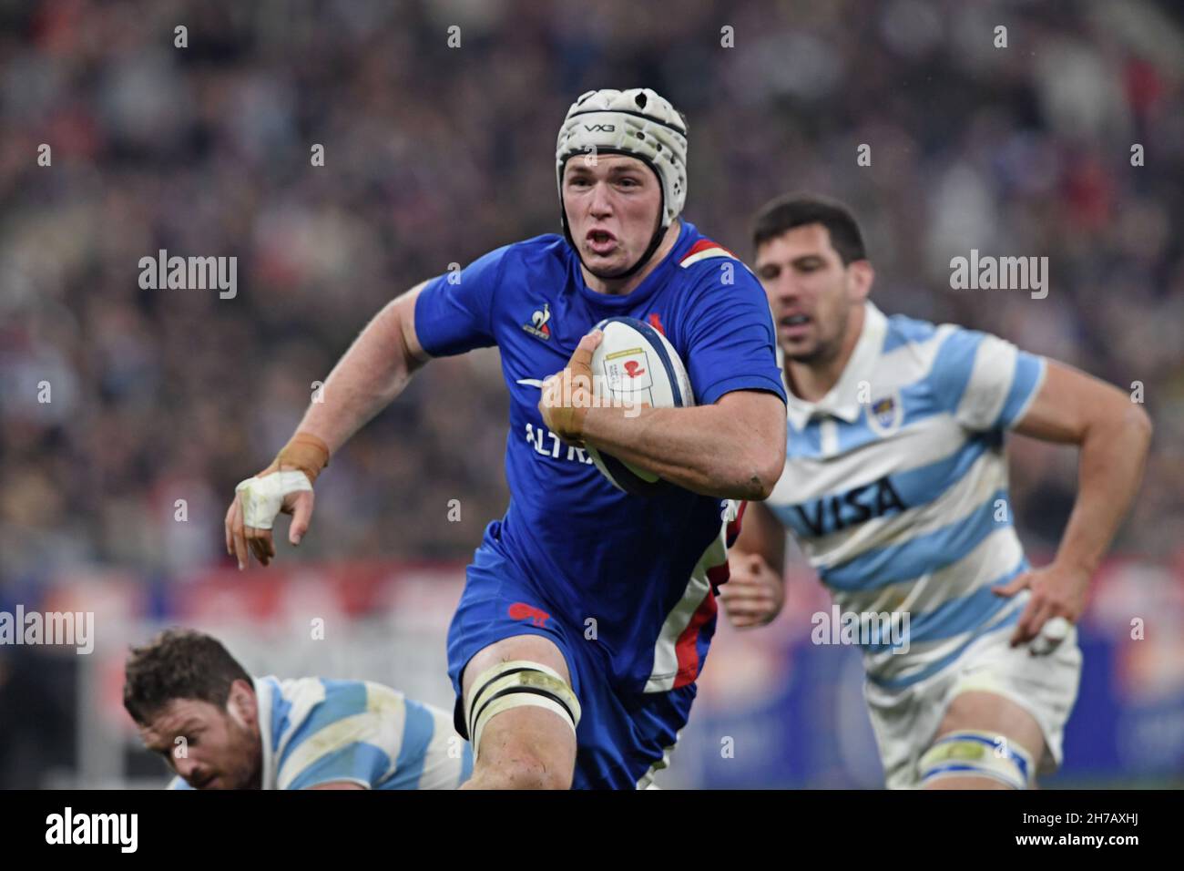 France National Rugby wing Thibaud Flament (#4) in action during a ...