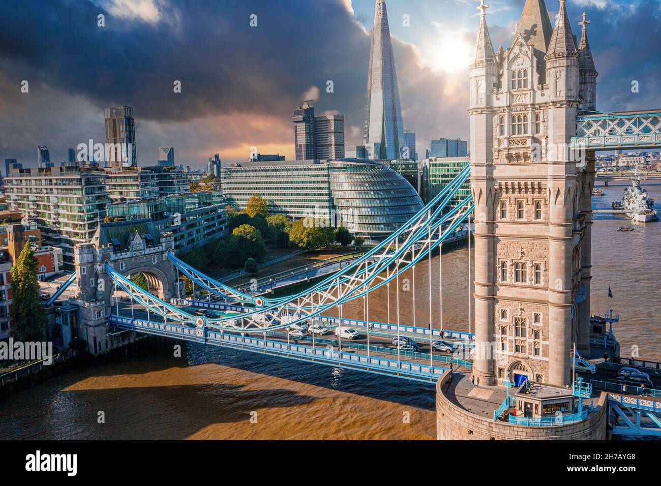 Aerial panoramic cityscape view of the London Tower Bridge Stock Photo ...