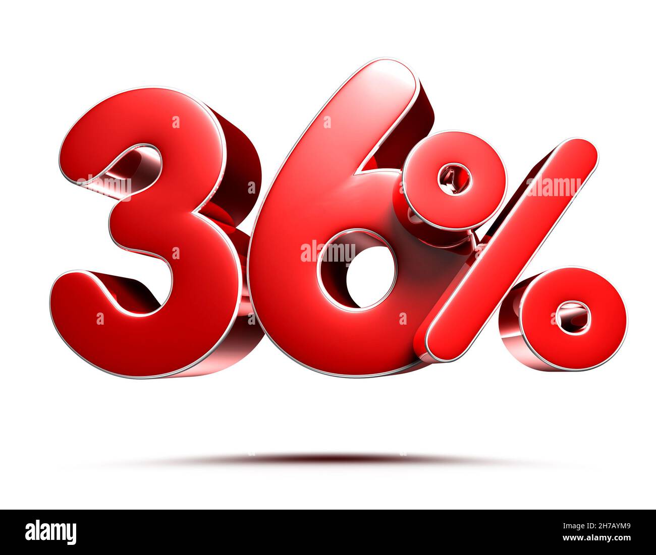 36 percent red 3D illustration on white background with clipping path ...
