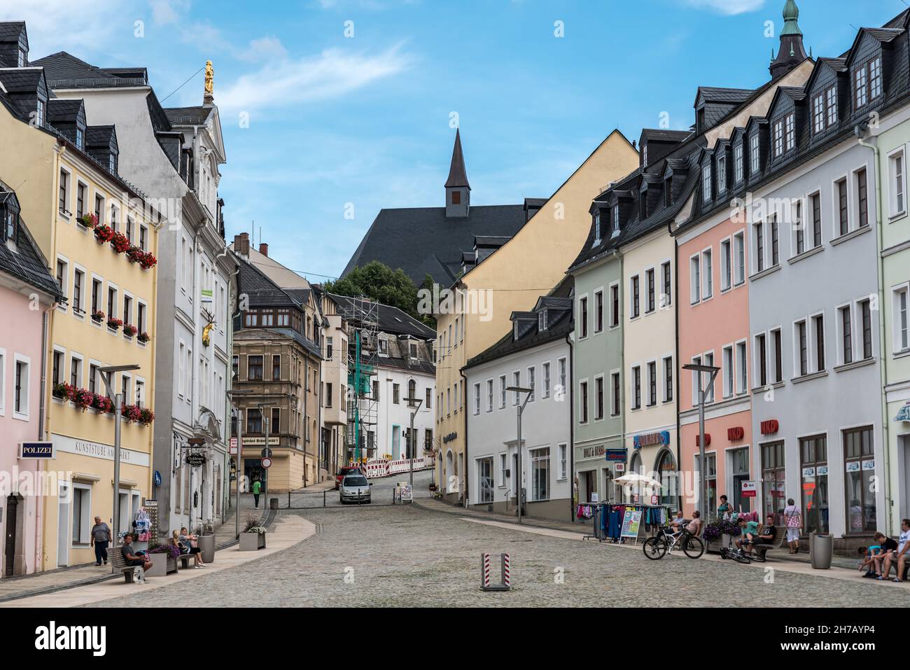 The old market square of Schneeberg, Germany, August 2017 Stock Photo ...