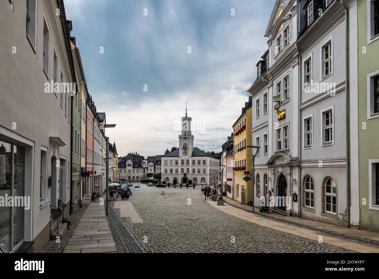 The old market square of Schneeberg, Germany, August 2017 Stock Photo ...