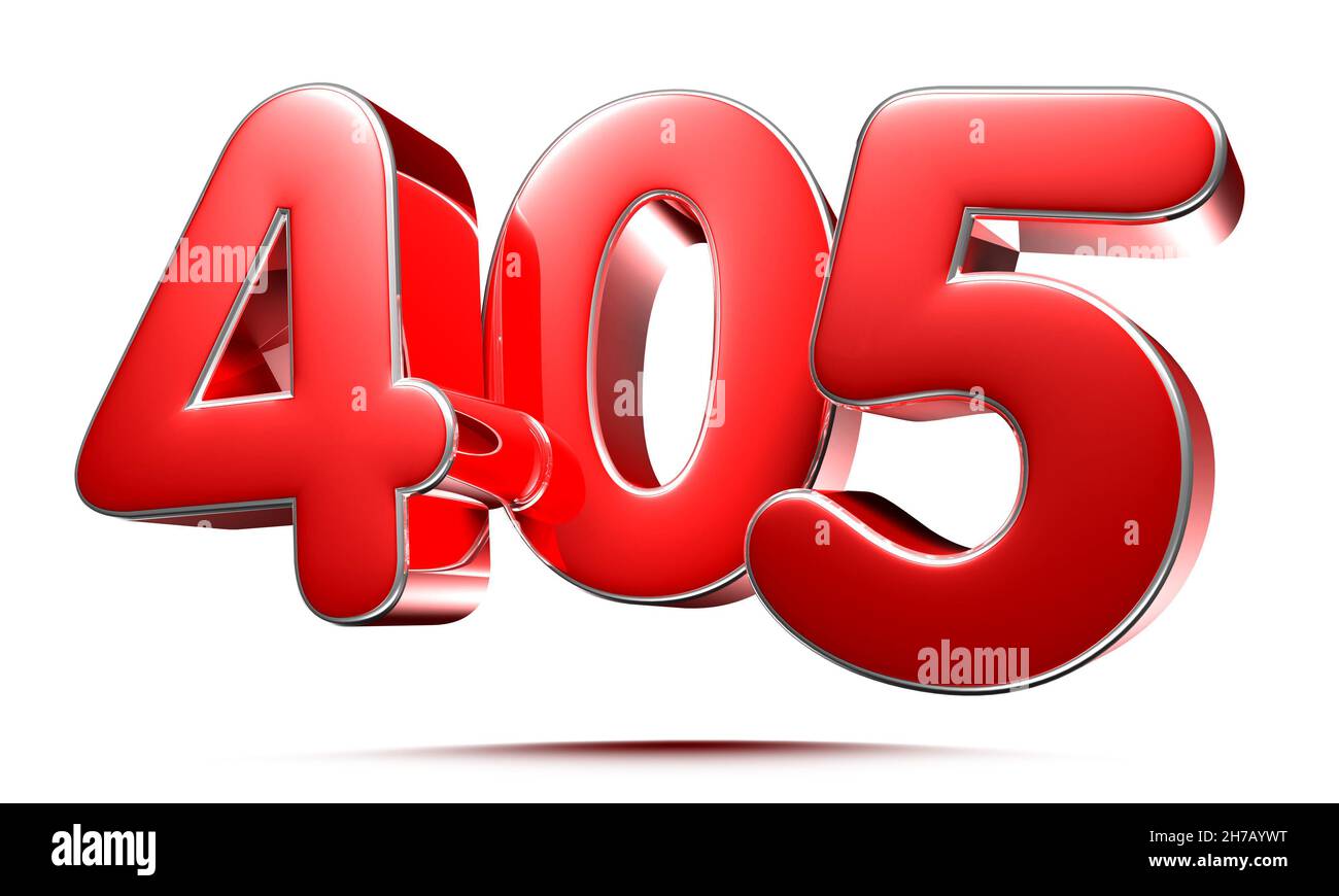 Rounded red numbers 405 on white background 3D illustration with ...