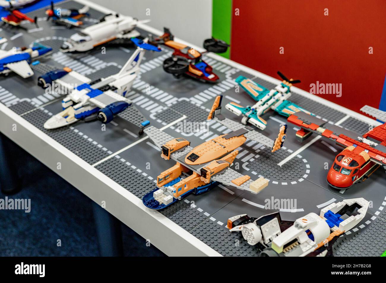 Lots of toy planes and helicopters built from lego blocks Stock Photo ...