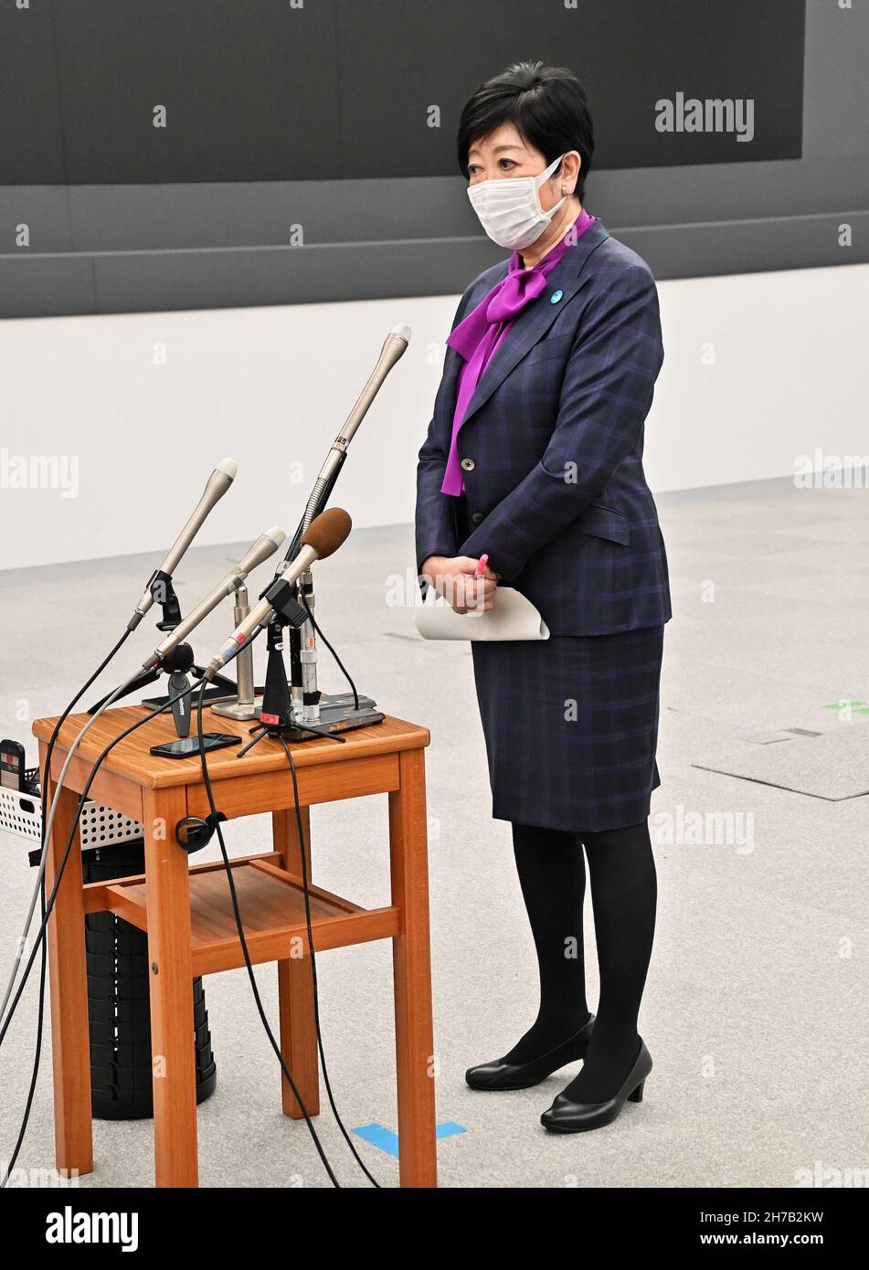 Tokyo Governor Yuriko Koike answers reporter's question after an online ...