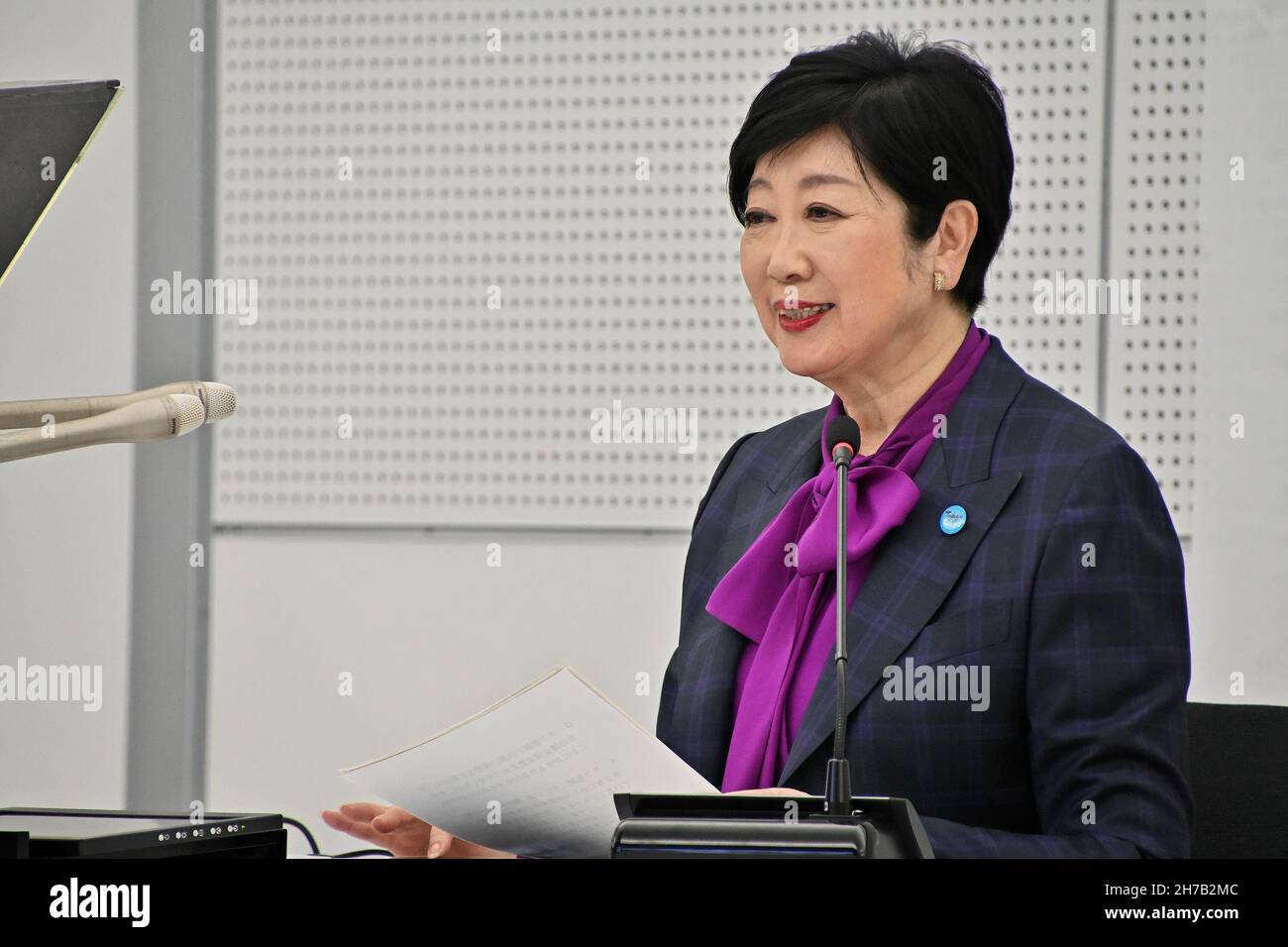 Tokyo Governor Yuriko Koike attends an online meeting of the ...