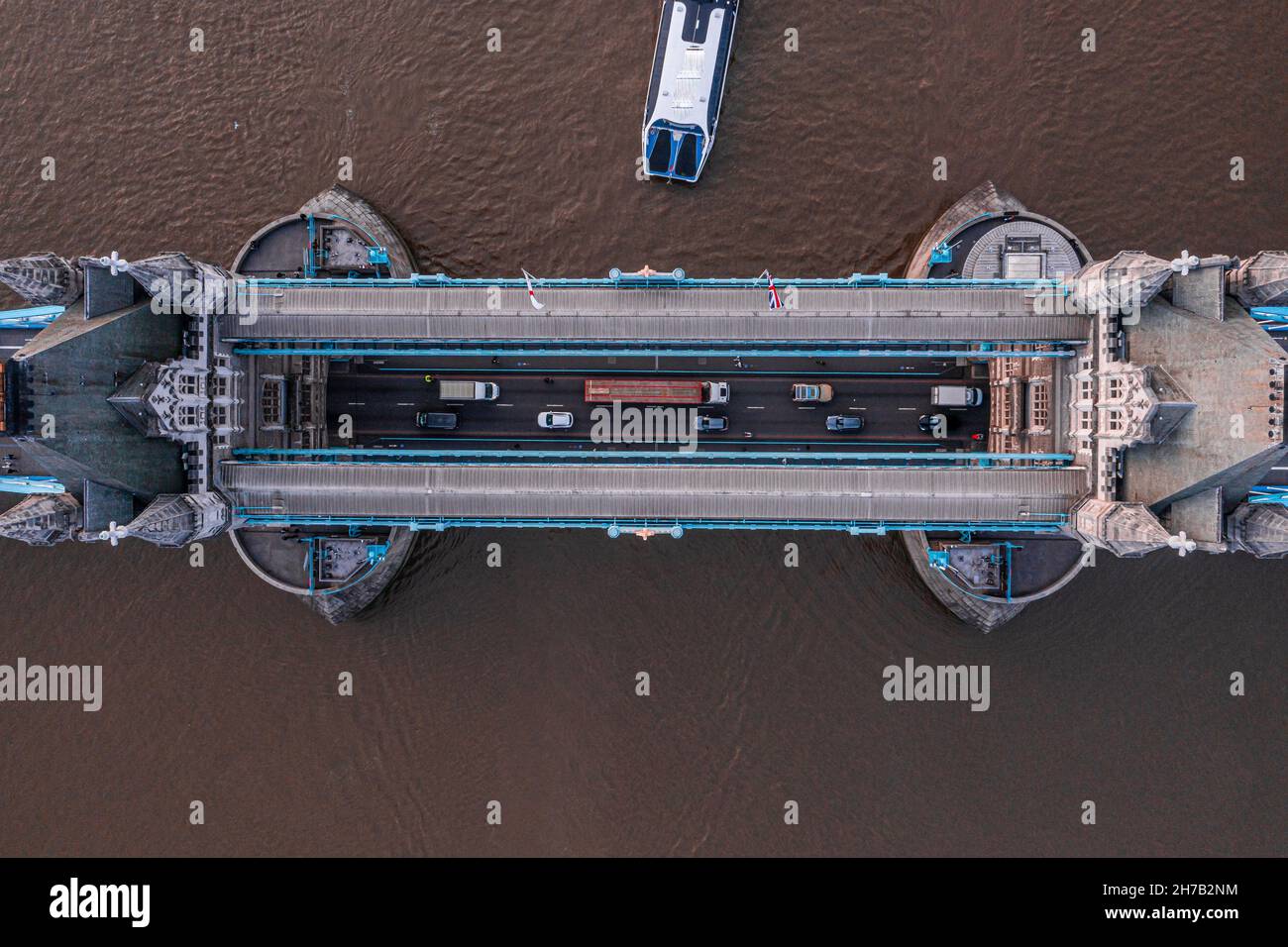 Aerial panoramic sunset view of London Tower Bridge and the River ...