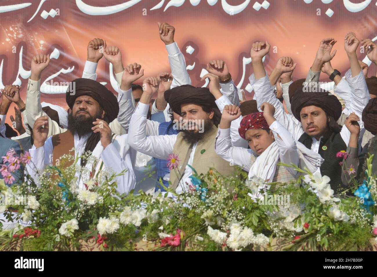 Lahore, Pakistan. 21st Nov, 2021. Hafiz Saad Rizvi leader of Tehreek-e ...