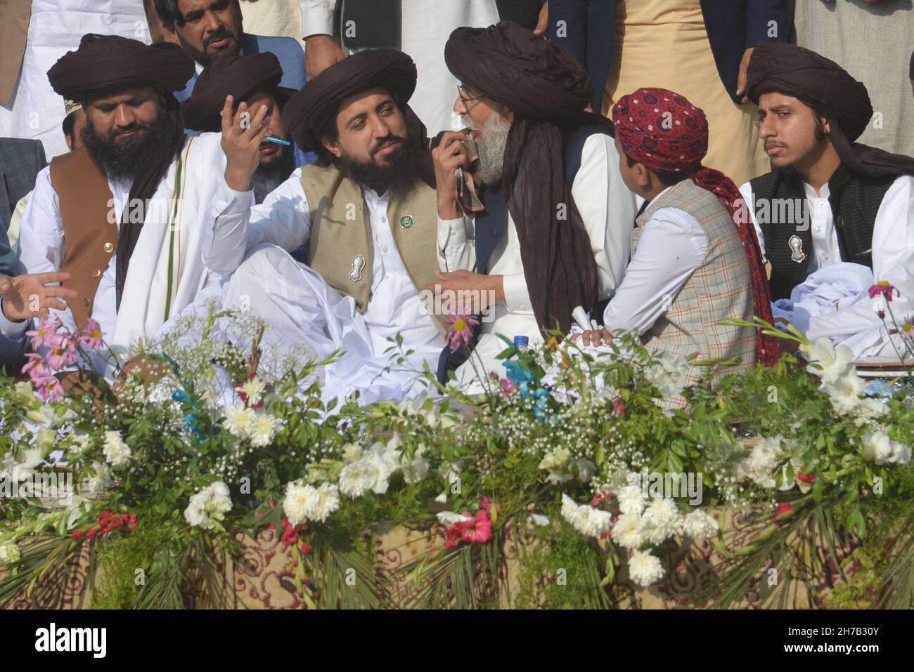 Lahore, Pakistan. 21st Nov, 2021. Hafiz Saad Rizvi leader of Tehreek-e ...