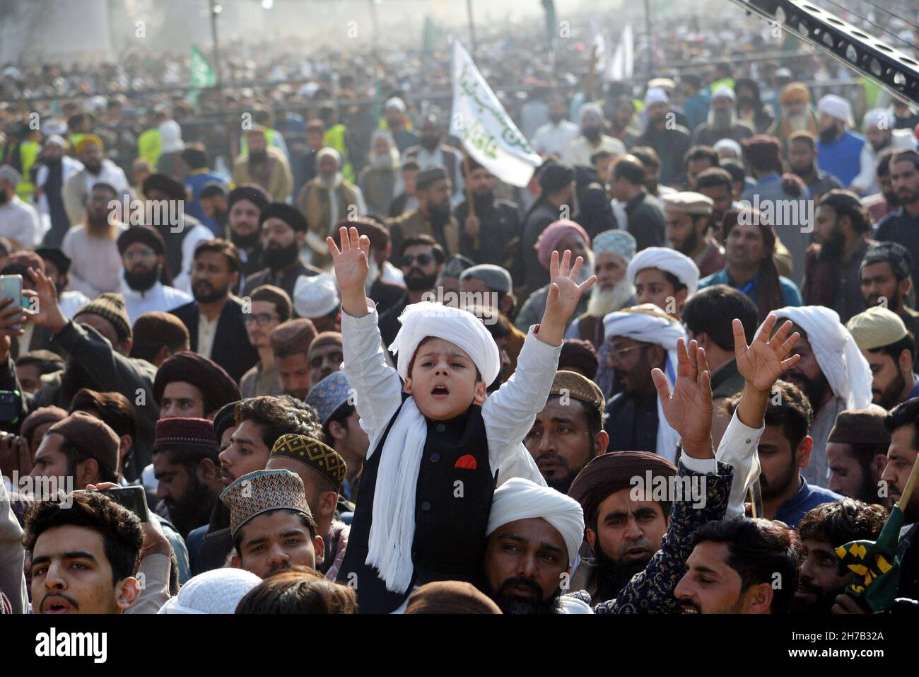 Lahore, Pakistan. 21st Nov, 2021. Hafiz Saad Rizvi leader of Tehreek-e ...