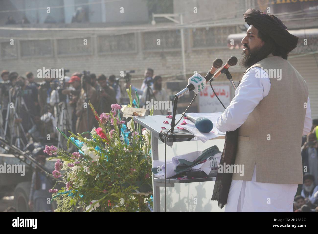 Lahore, Pakistan. 21st Nov, 2021. Hafiz Saad Rizvi leader of Tehreek-e ...