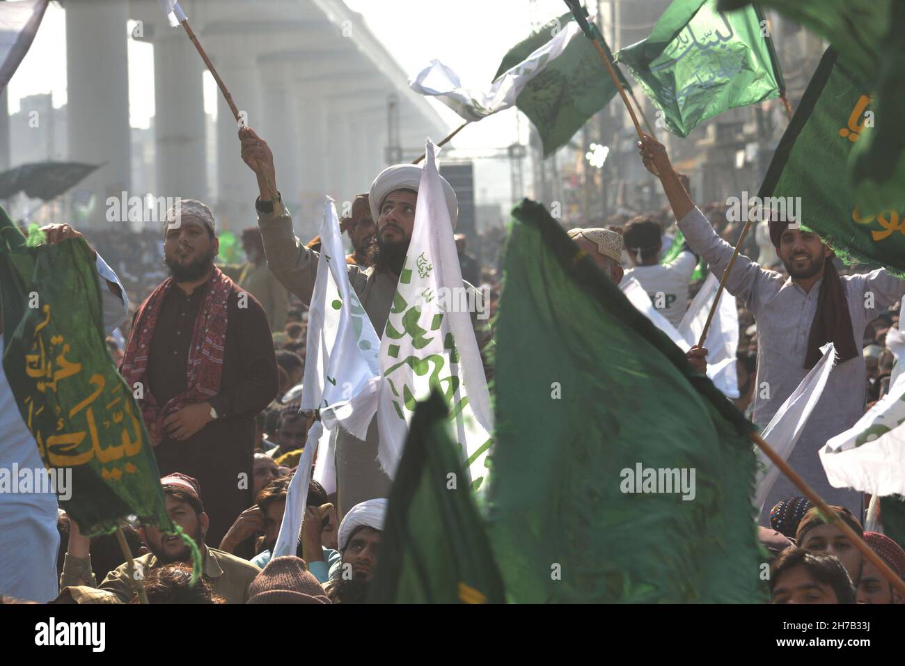 Lahore, Pakistan. 21st Nov, 2021. Hafiz Saad Rizvi leader of Tehreek-e ...