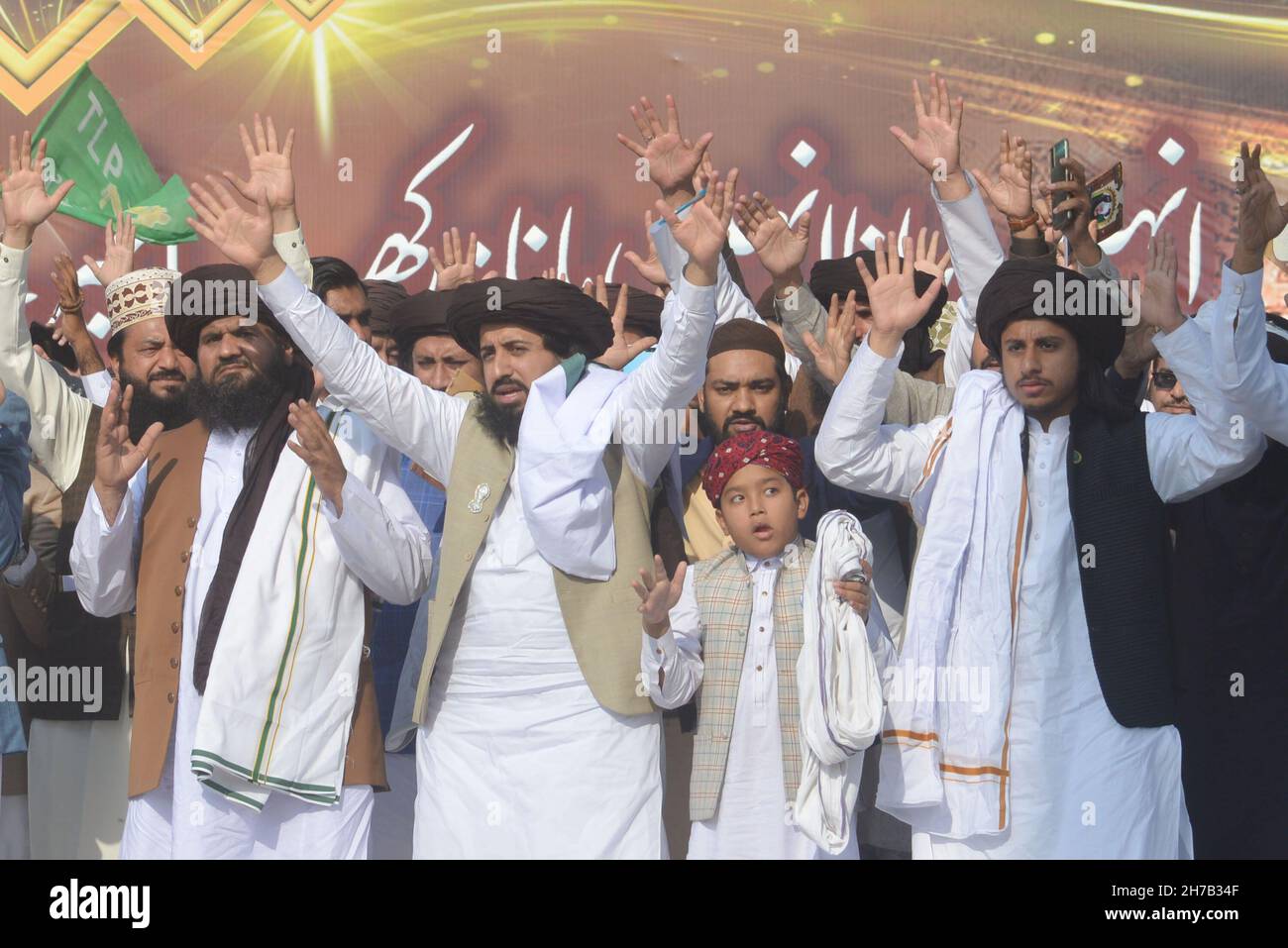 Lahore, Pakistan. 21st Nov, 2021. Hafiz Saad Rizvi leader of Tehreek-e ...