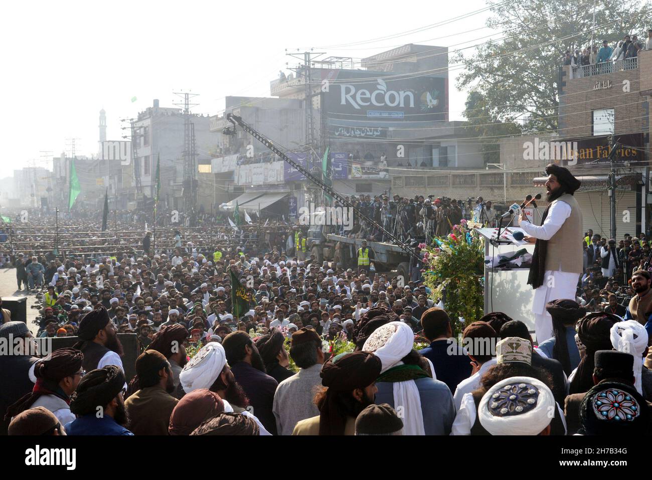 Lahore, Pakistan. 21st Nov, 2021. Hafiz Saad Rizvi leader of Tehreek-e ...