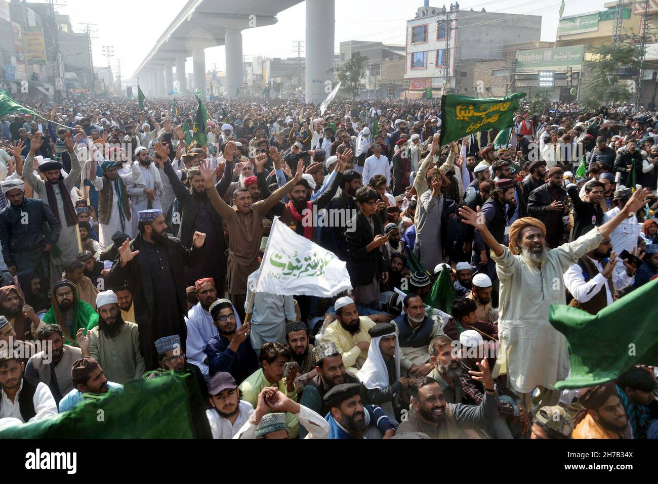Lahore, Pakistan. 21st Nov, 2021. Hafiz Saad Rizvi leader of Tehreek-e ...