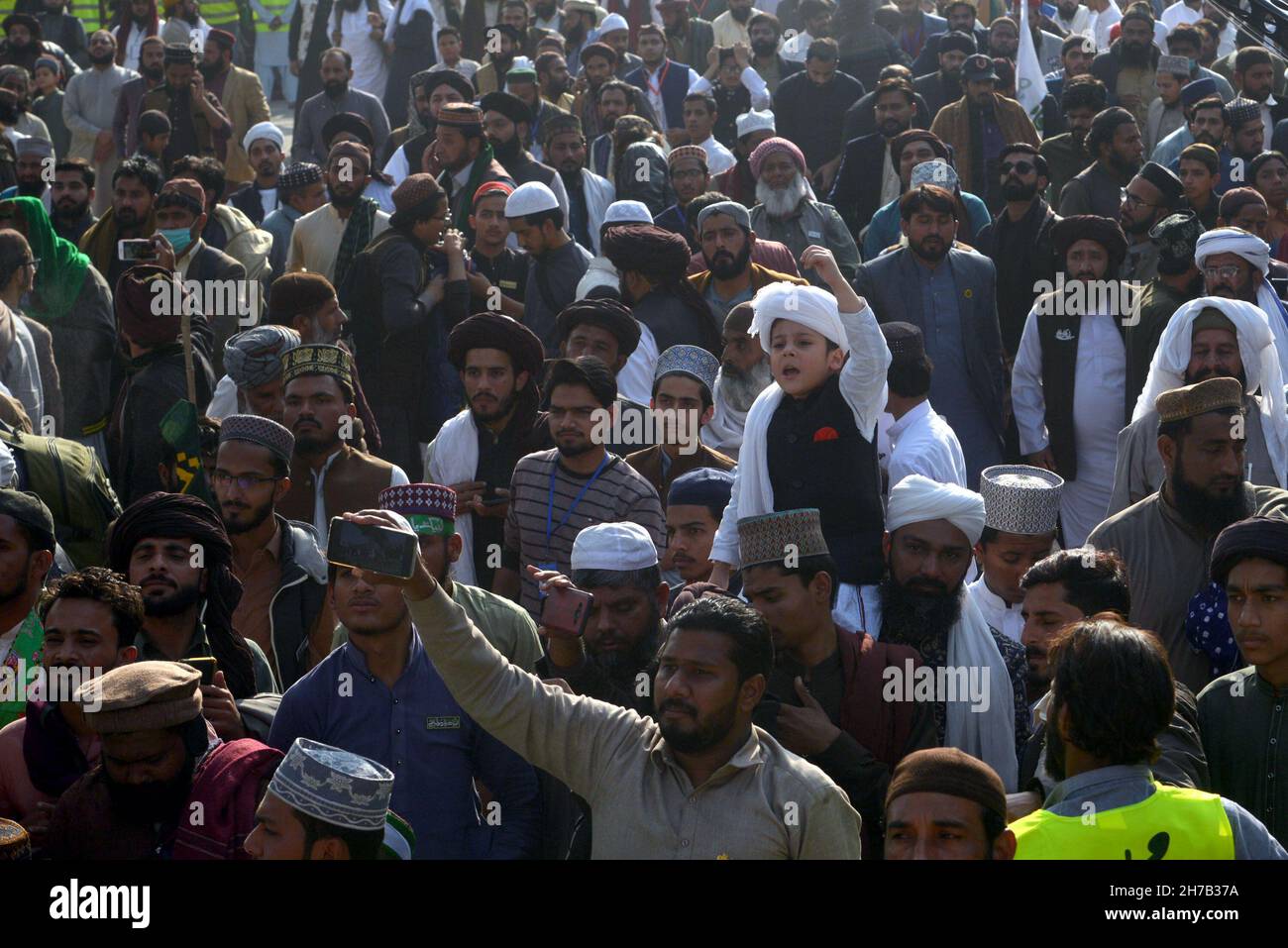 Lahore, Pakistan. 21st Nov, 2021. Hafiz Saad Rizvi leader of Tehreek-e ...