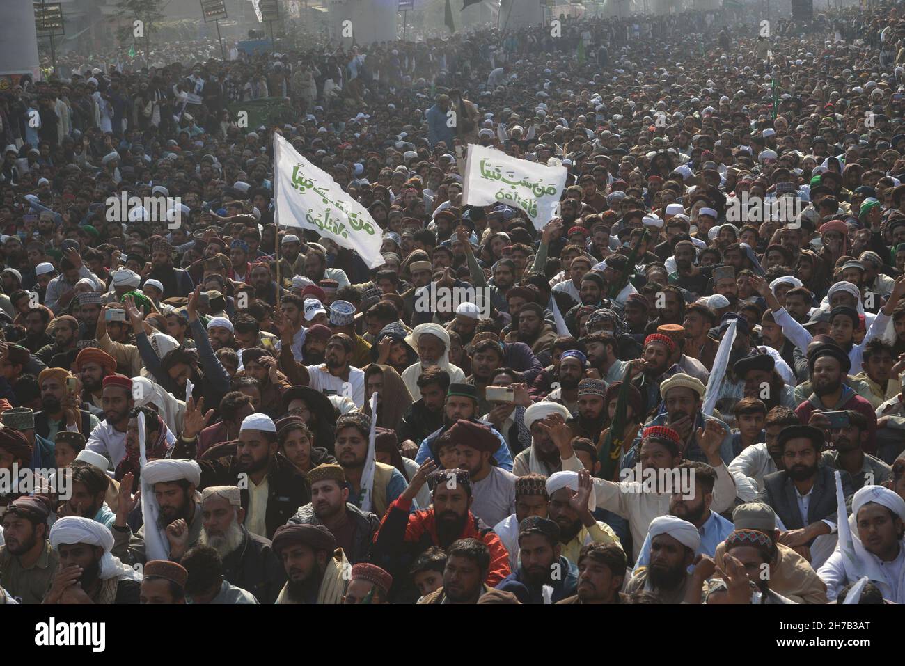 Lahore, Pakistan. 21st Nov, 2021. Hafiz Saad Rizvi leader of Tehreek-e ...