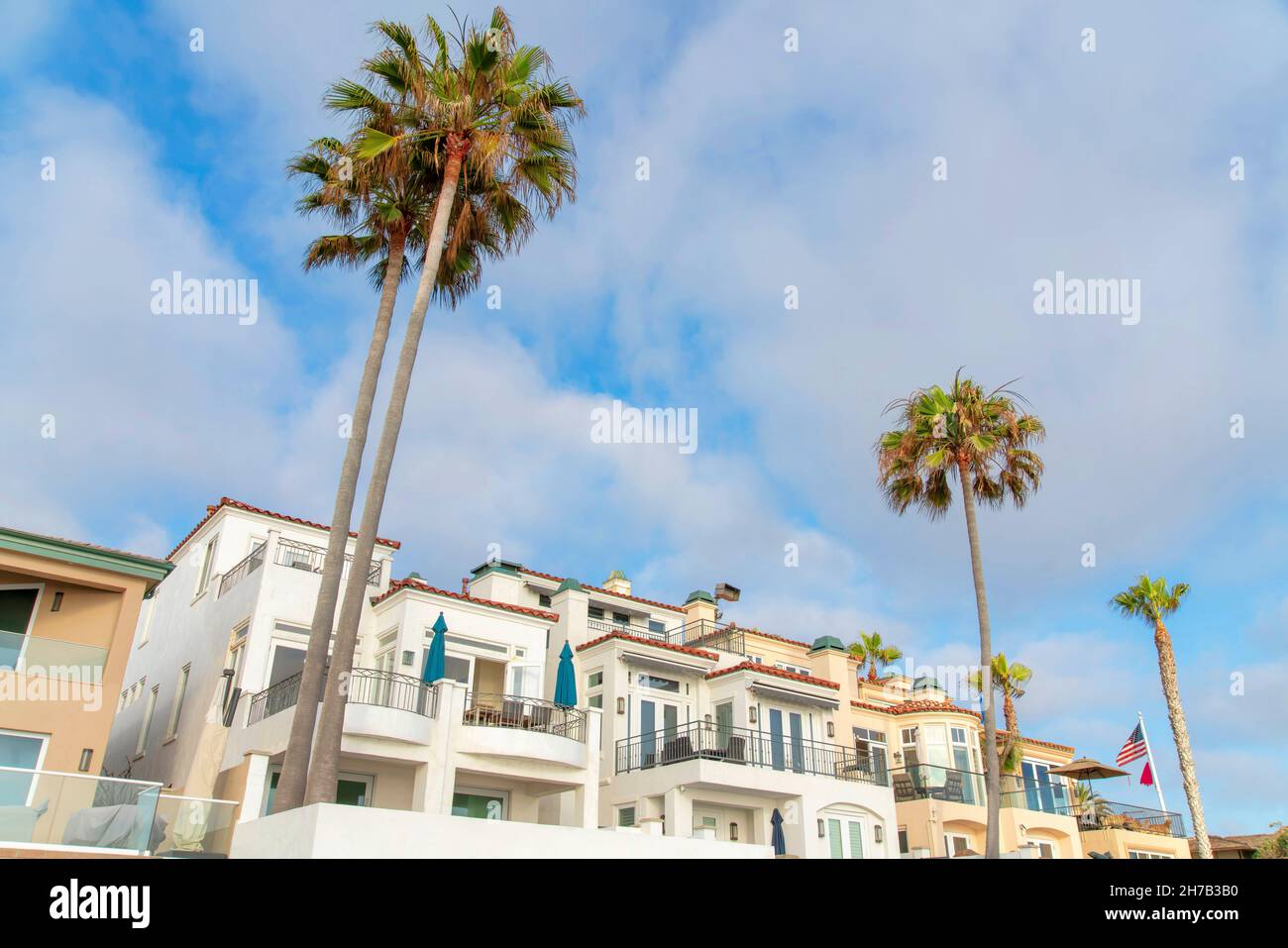 Low angle view of mediterranean style building residences at La Jolla ...